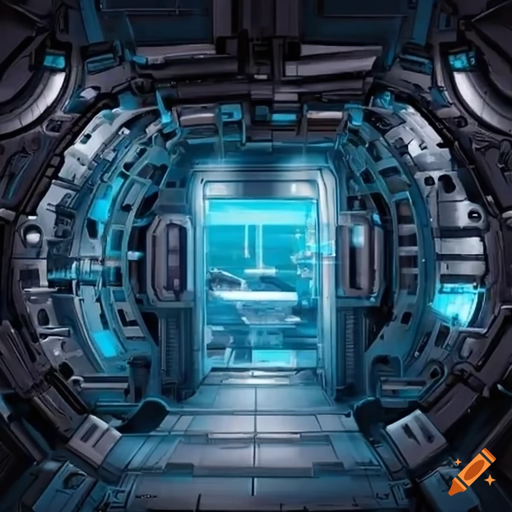 Futuristic machine repair bay
