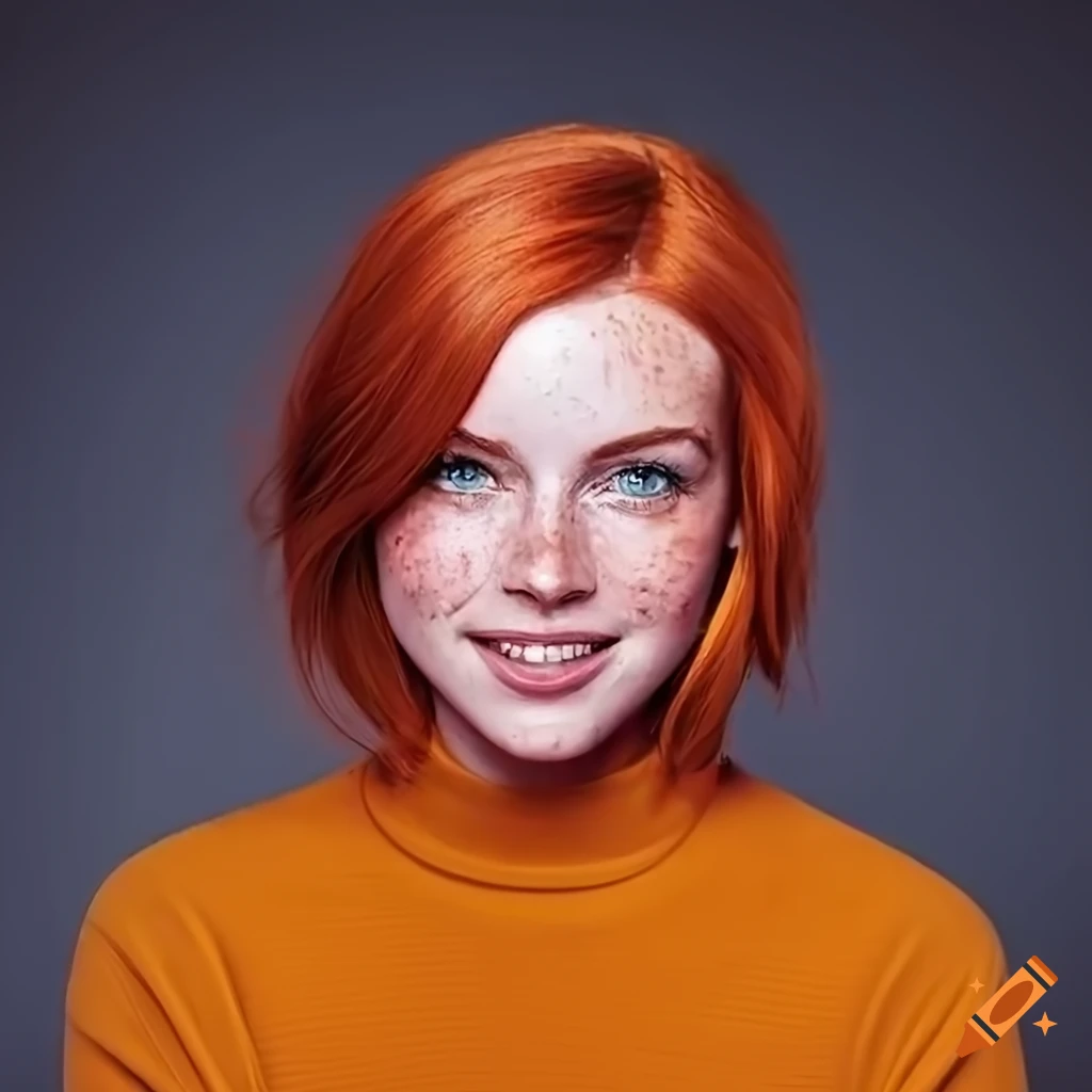 Portrait of a young woman with red hair and freckles on Craiyon