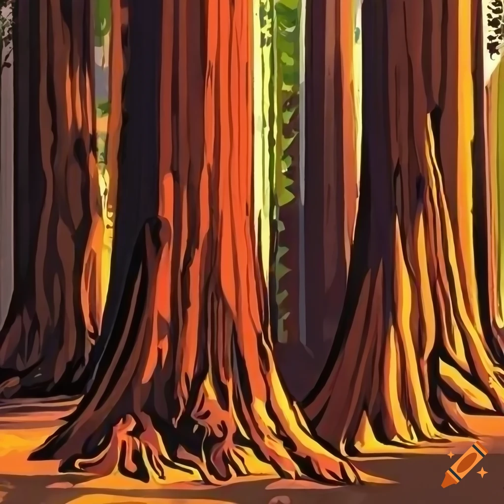 Pop art-style redwood grove trees on Craiyon