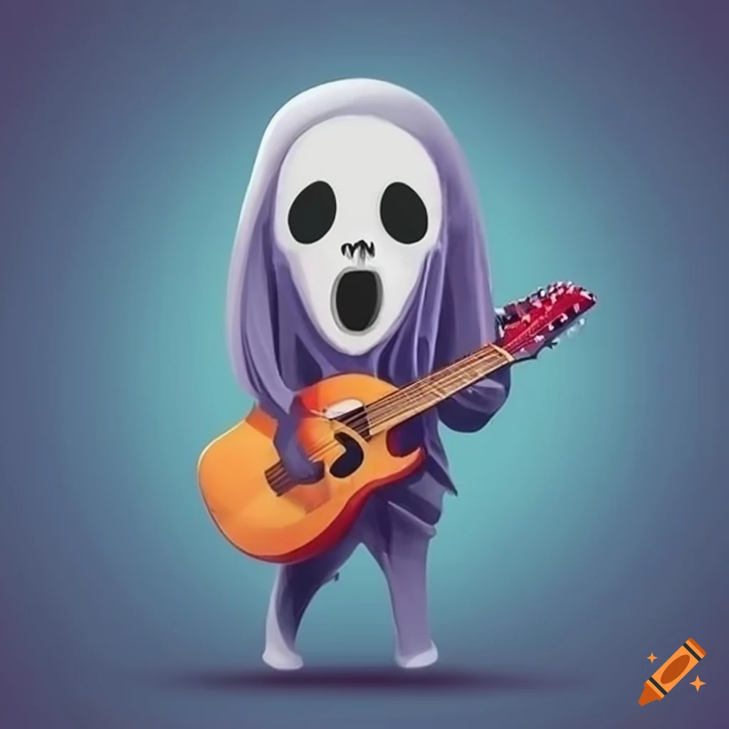 Cute ghost playing guitar