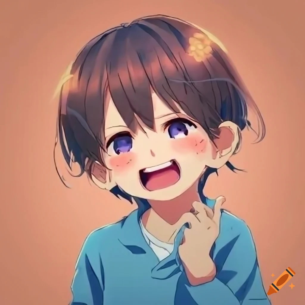 Adorable anime kid trying not to laugh