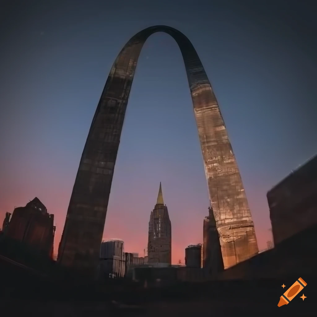 Post-apocalyptic cover art of Saint Louis Gateway Arch on Craiyon