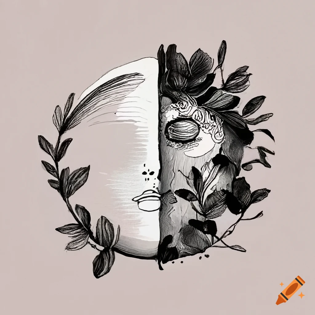 Minimalistic black and white drawing of a floral moon on Craiyon