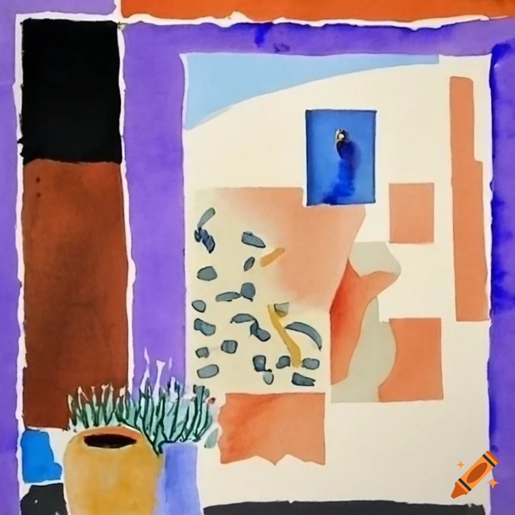 Colorful watercolor painting of a public square