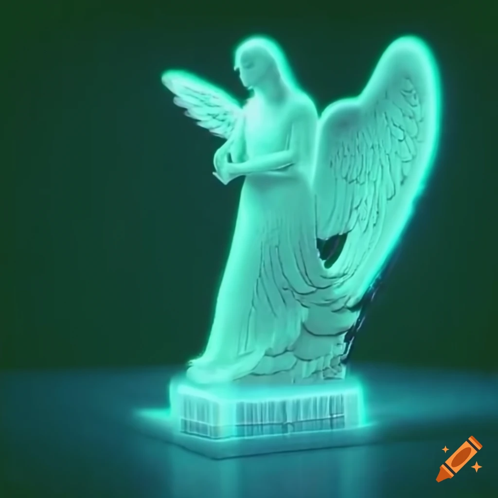Double exposure of an angel statue and matrix code on Craiyon