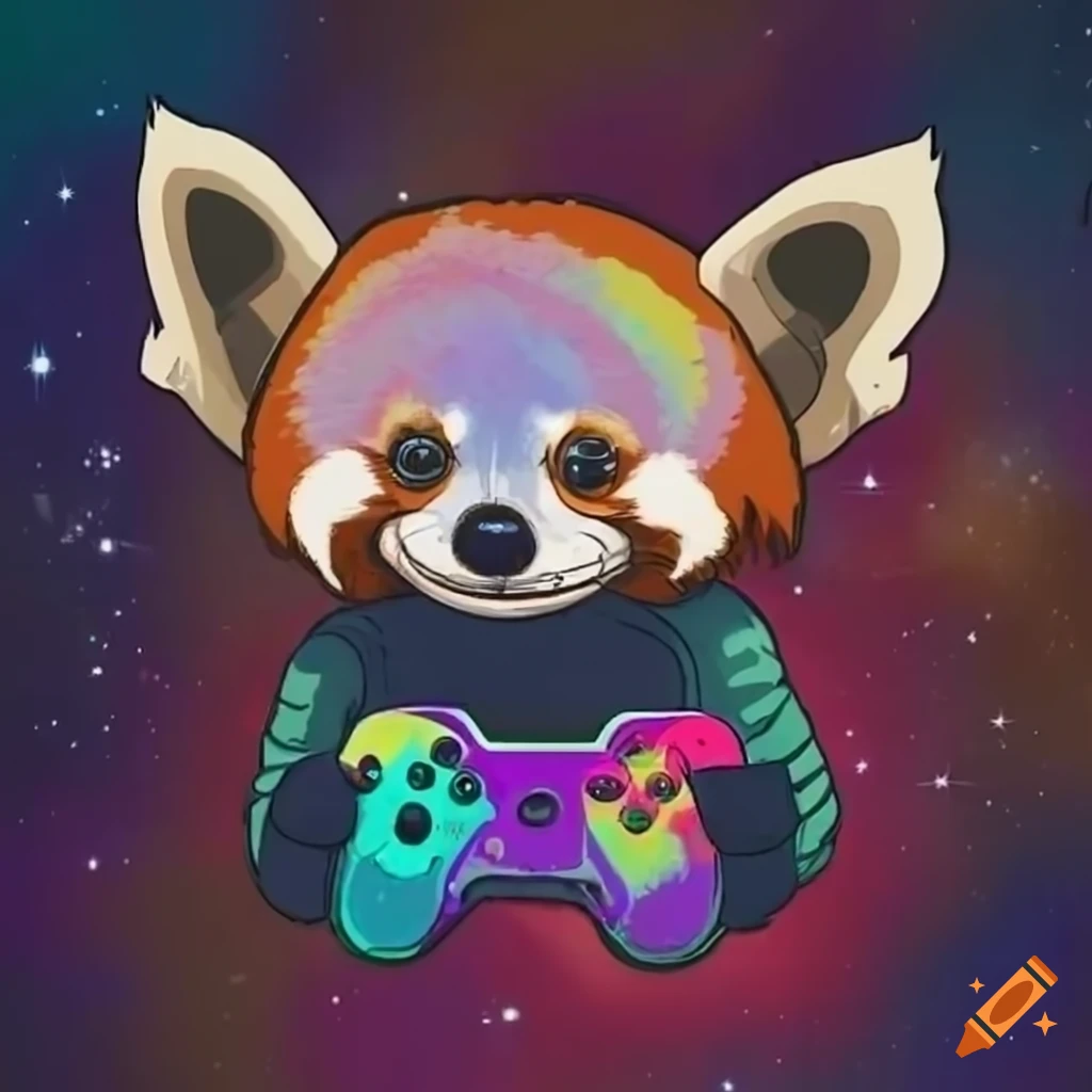 Red panda wearing gaming headset on Craiyon