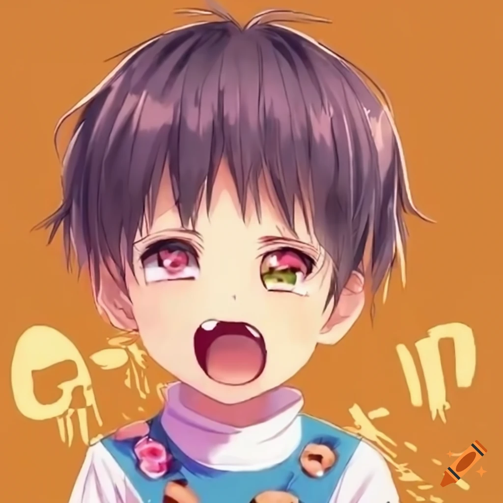 Adorable anime kid trying to hold back laughter on Craiyon