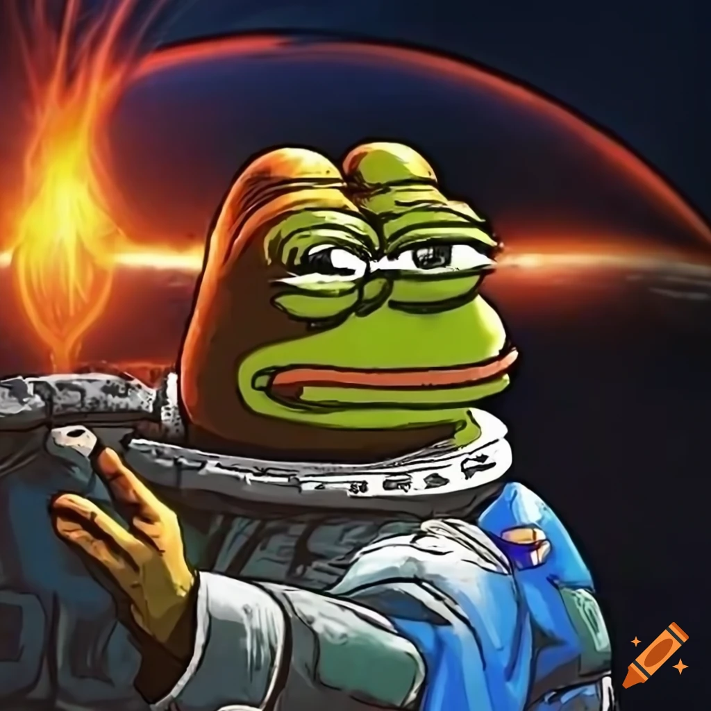 Pepe lore in space with explosion on Craiyon