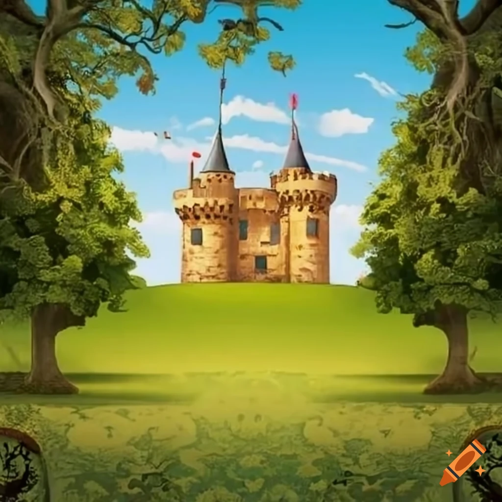 Image of a castle surrounded by oak and apple trees on Craiyon