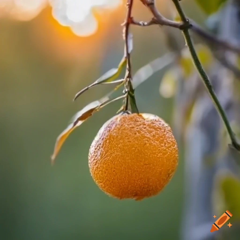 Hyper realistic photo of an orange on a branch on Craiyon