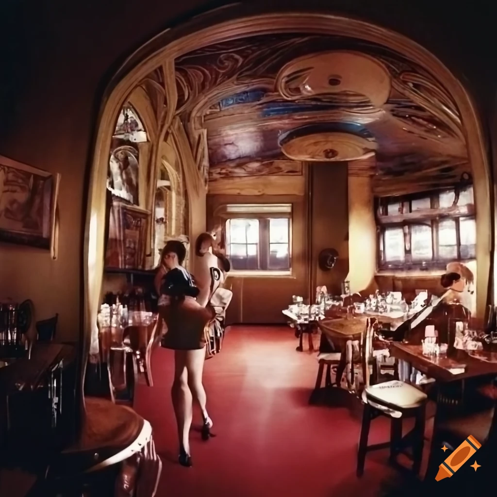 Colorful fisheye photo of a 1940s restaurant on Craiyon