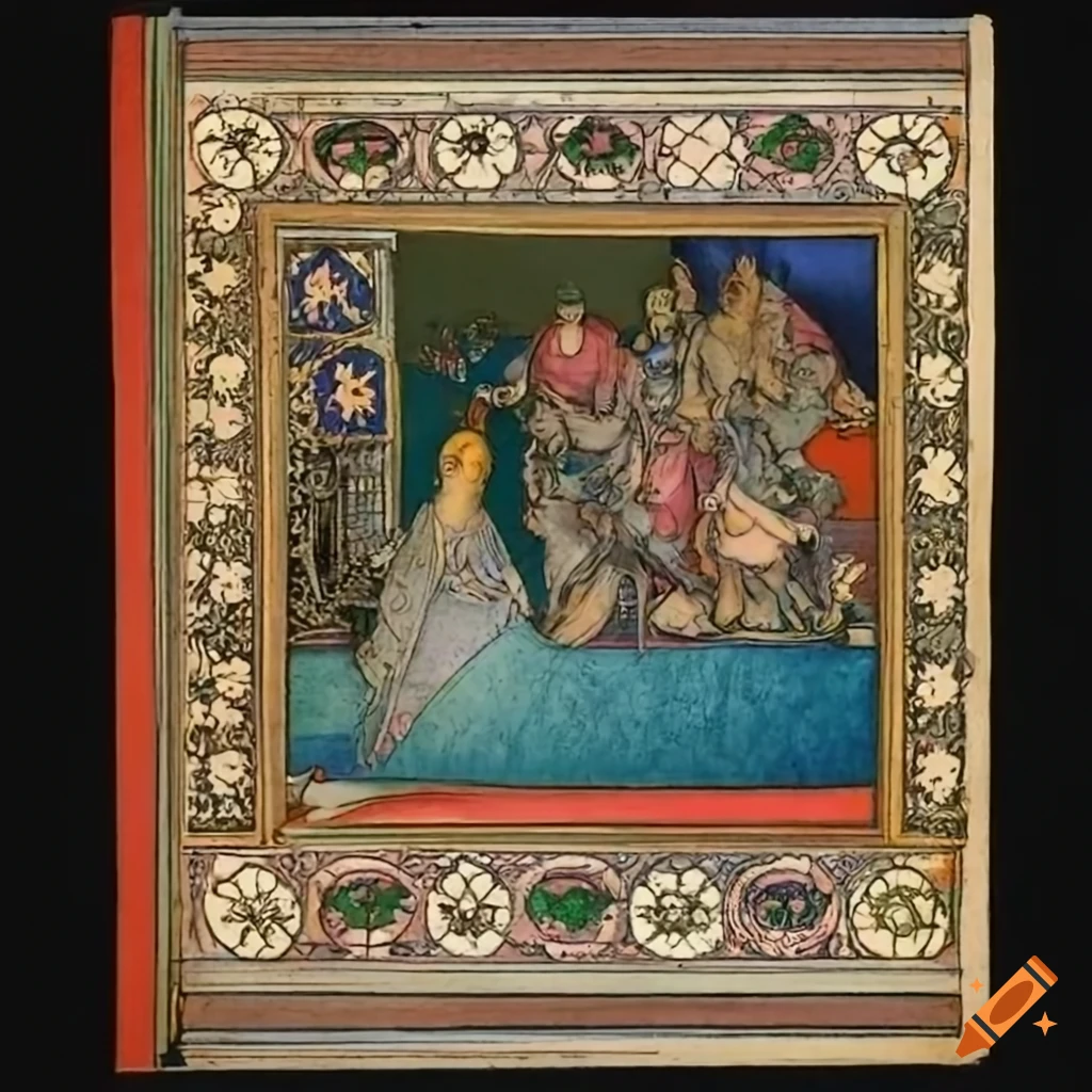 Intricate medieval illuminated manuscript artwork on Craiyon