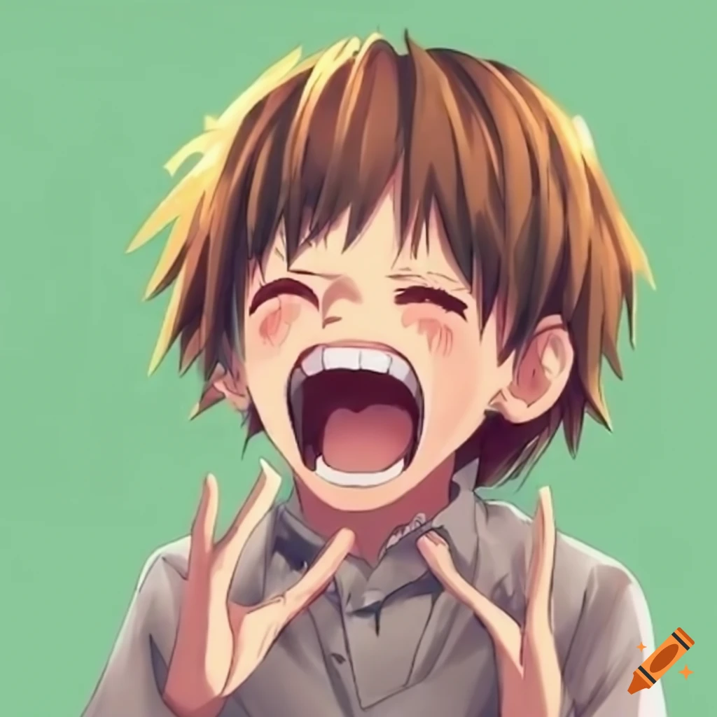 Cute anime kid trying to control their laughter