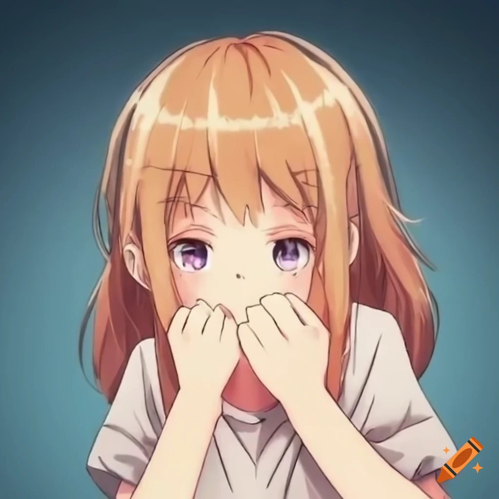 Cute anime kid blushing and looking frightened on Craiyon