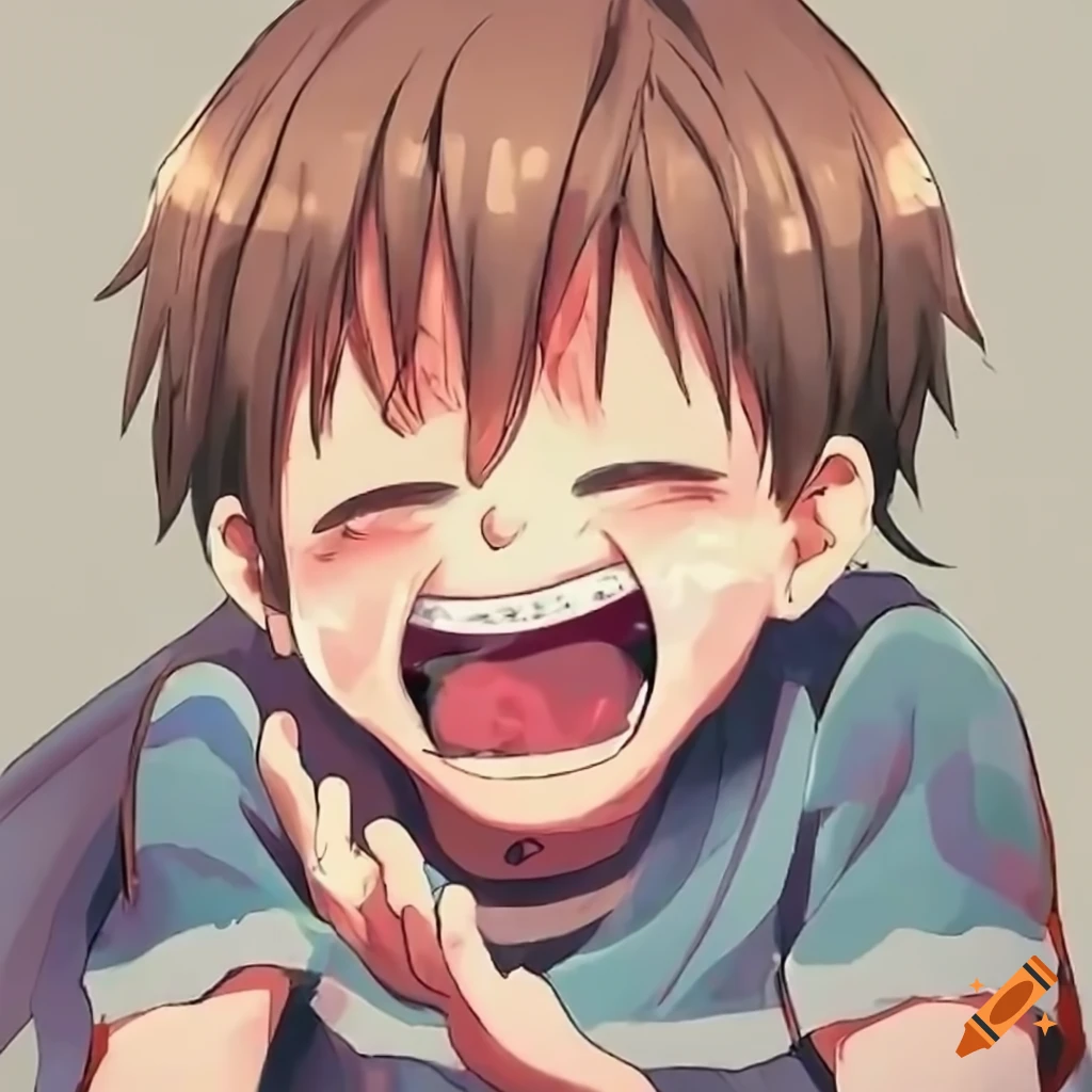 Anime kid laughing uncontrollably on Craiyon
