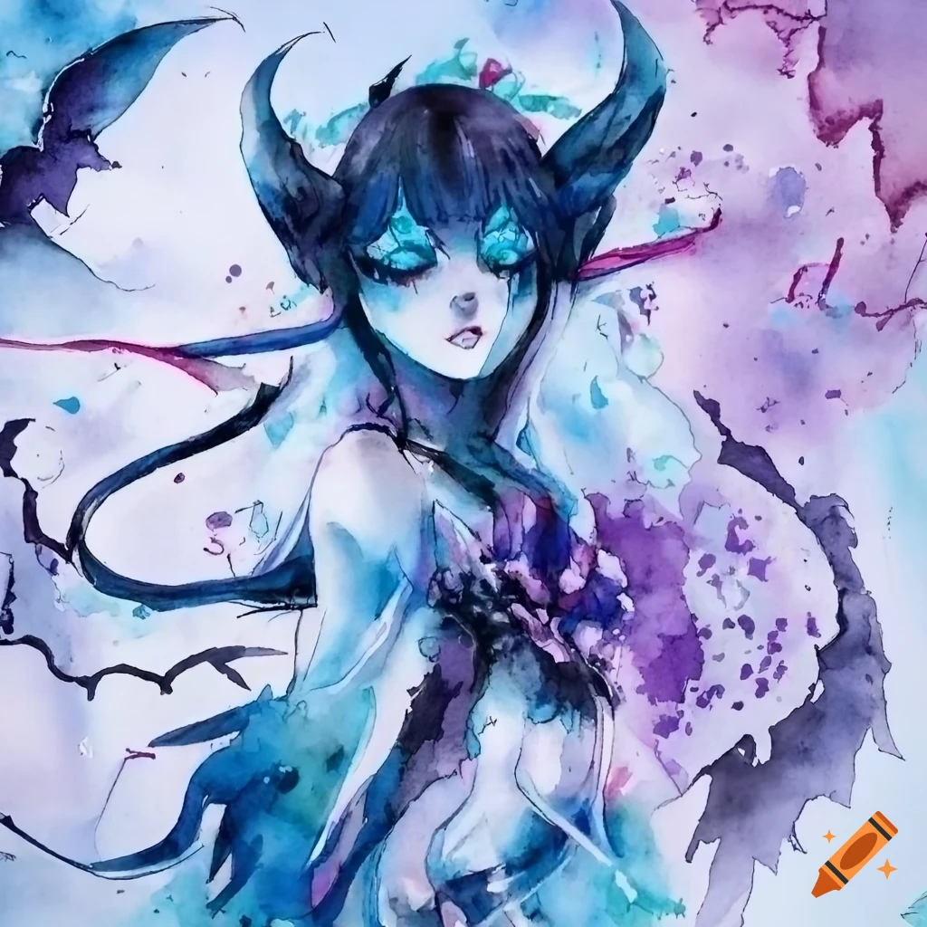 Watercolor artwork of an ethereal androgynous demon on Craiyon