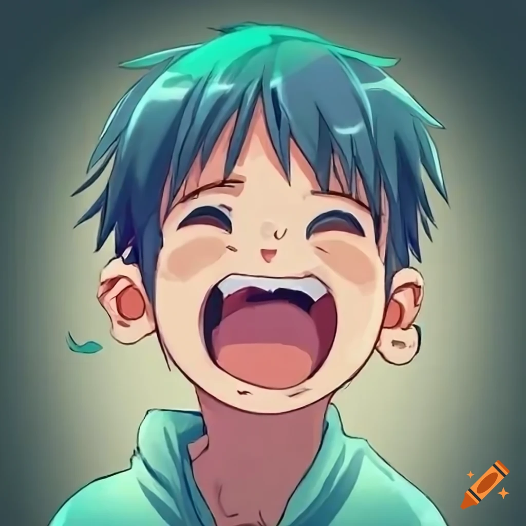 Adorable anime kid trying to suppress laughter