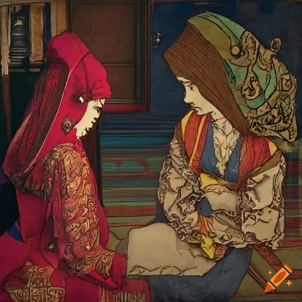 Stone lithograph of aladdin and the genie with islamic calligraphy on ...