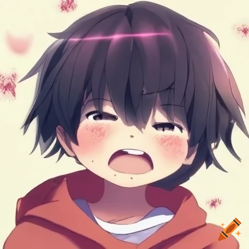 Detailed drawing of a blushing anime kid on Craiyon