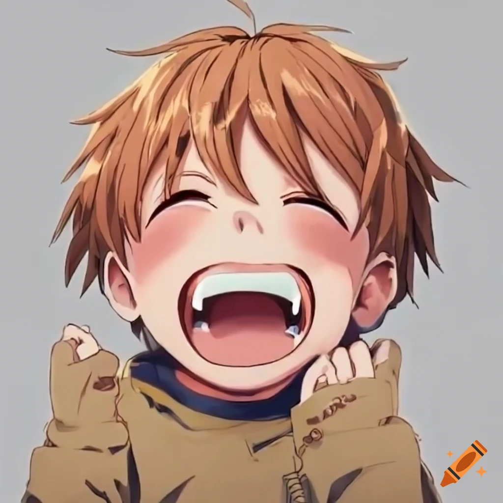 Cute child laughing heartily in manga style on Craiyon