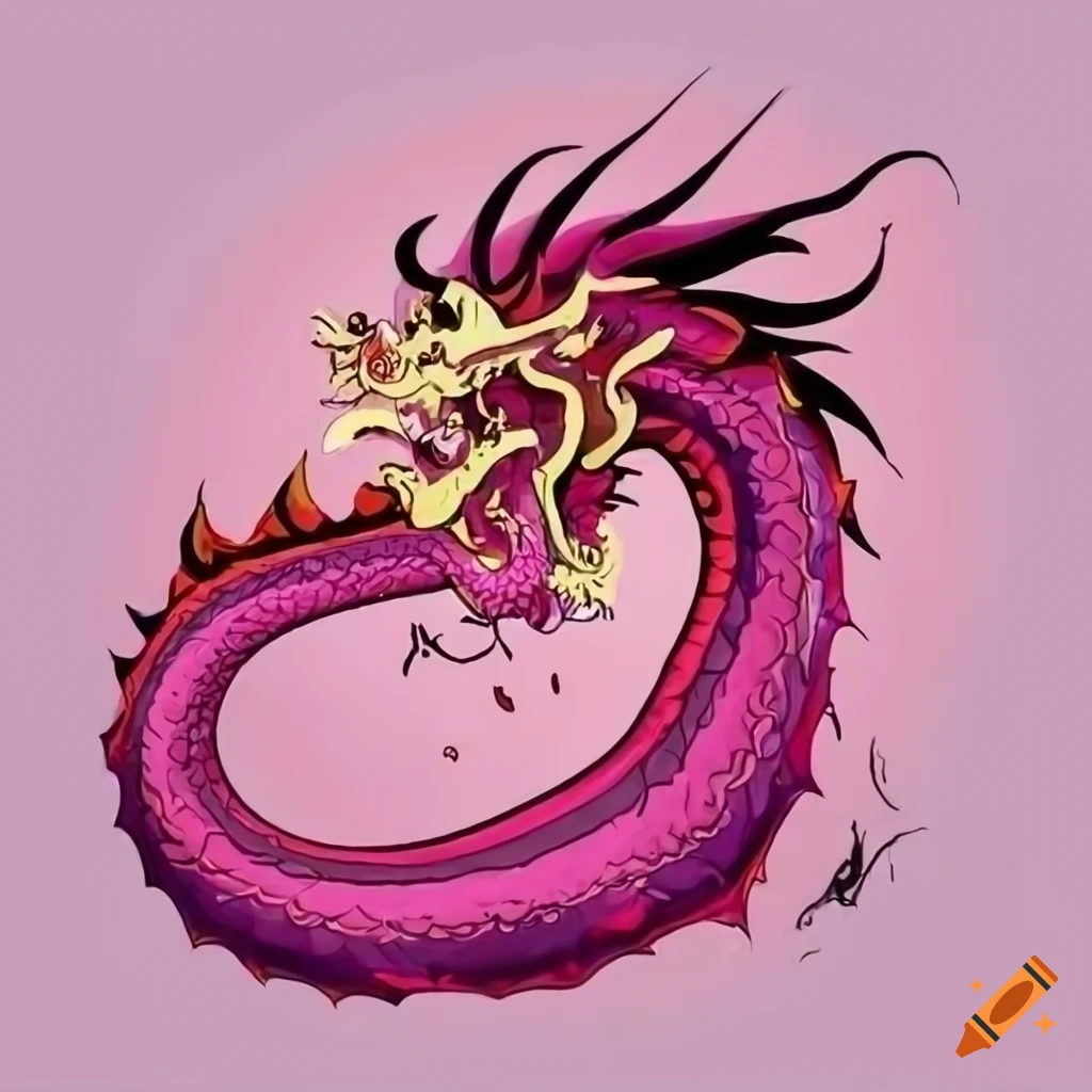 Cartoon pink chinese dragon mural