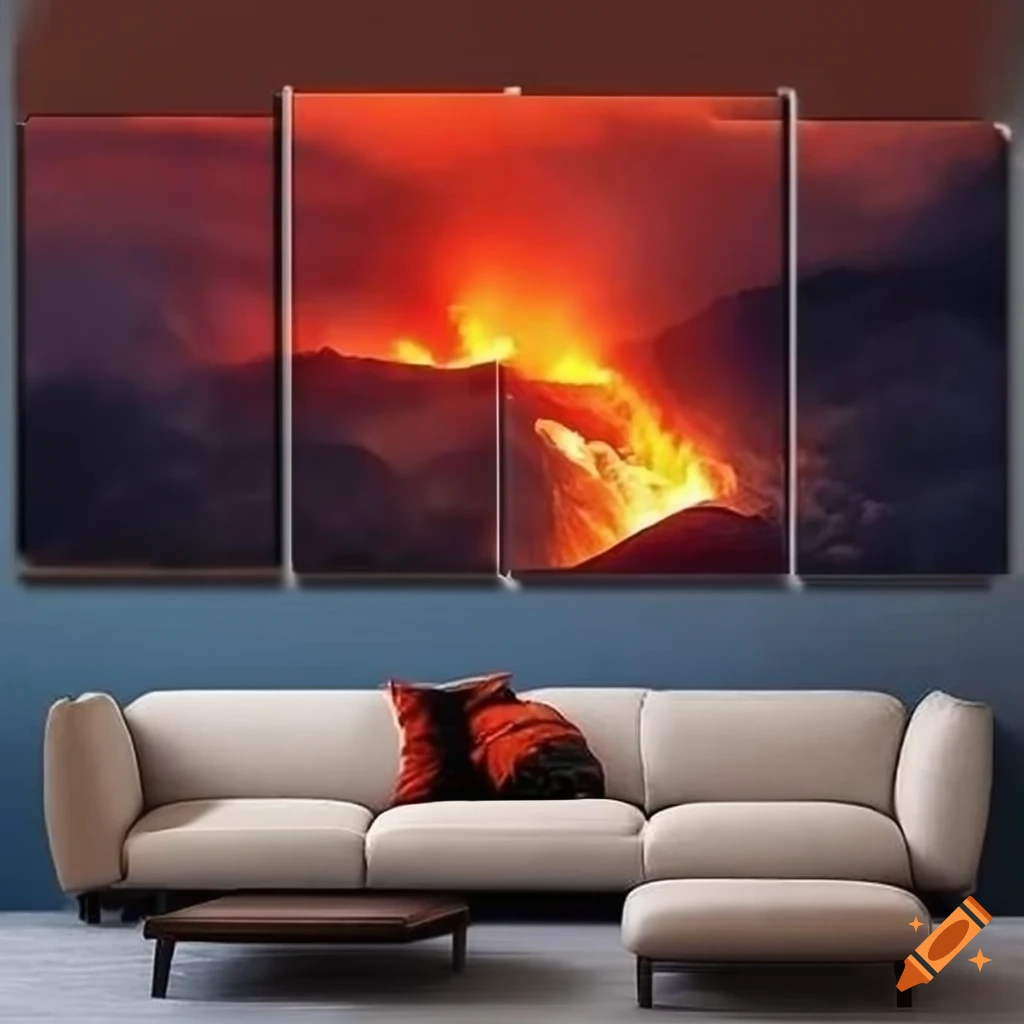Canvas art of an erupting volcano on Craiyon