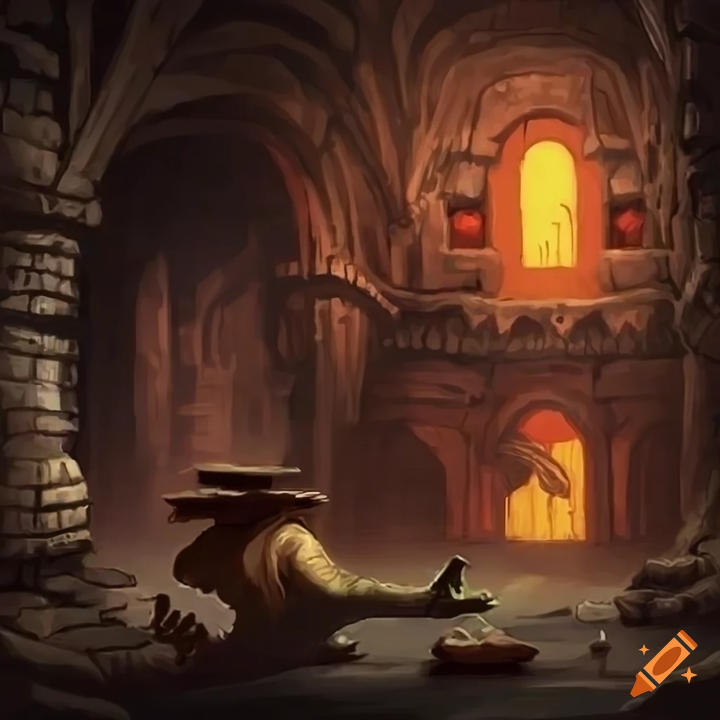 Start screen art of a dungeon crawling deck building game on Craiyon