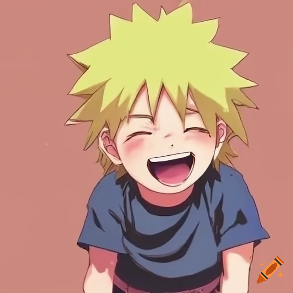 Young kid with blond hair laughing in Naruto manga style on Craiyon