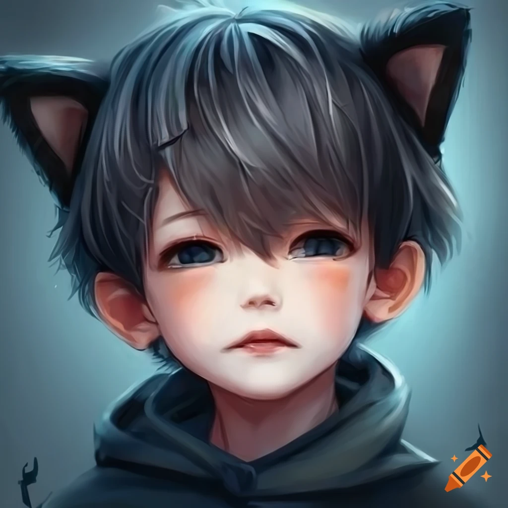 Artwork of two boys with cat ears hugging on Craiyon