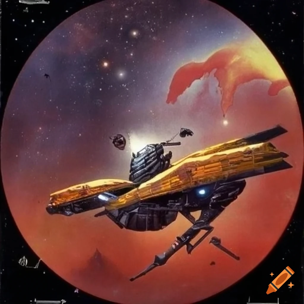 Sci-fi artwork featuring a spaceship in the style of moebius on Craiyon