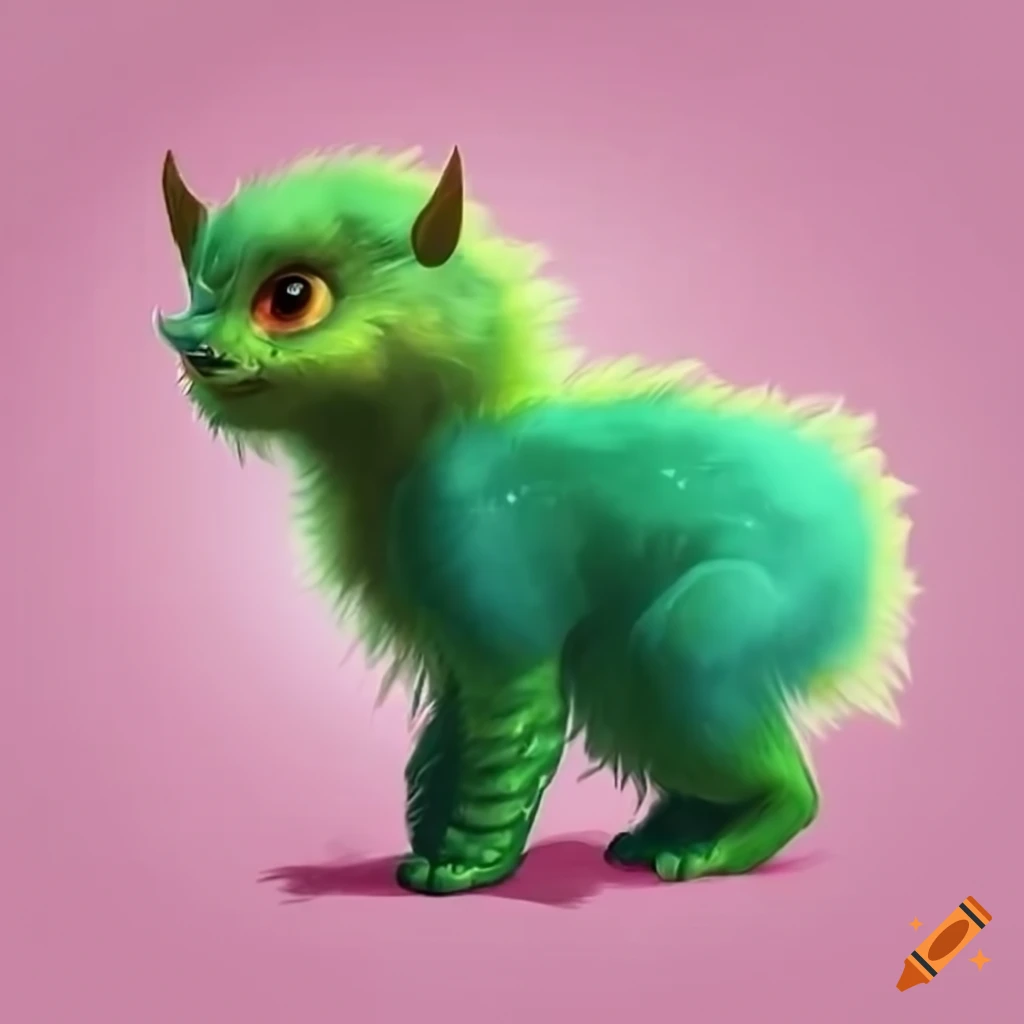 Fluffy green anthropomorphic creature standing on hind legs on Craiyon