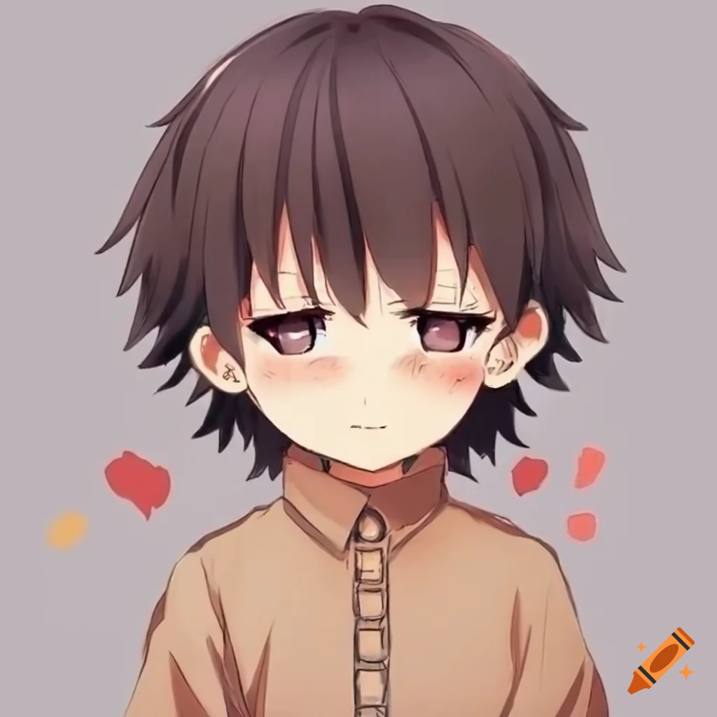 Cute anime kid blushing and looking shy
