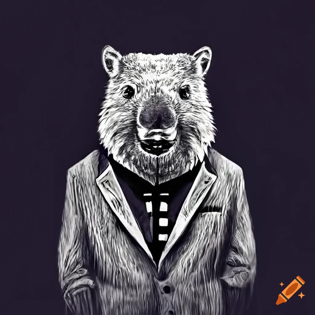 Animated artwork of a dapper wombat with devilish horns on Craiyon