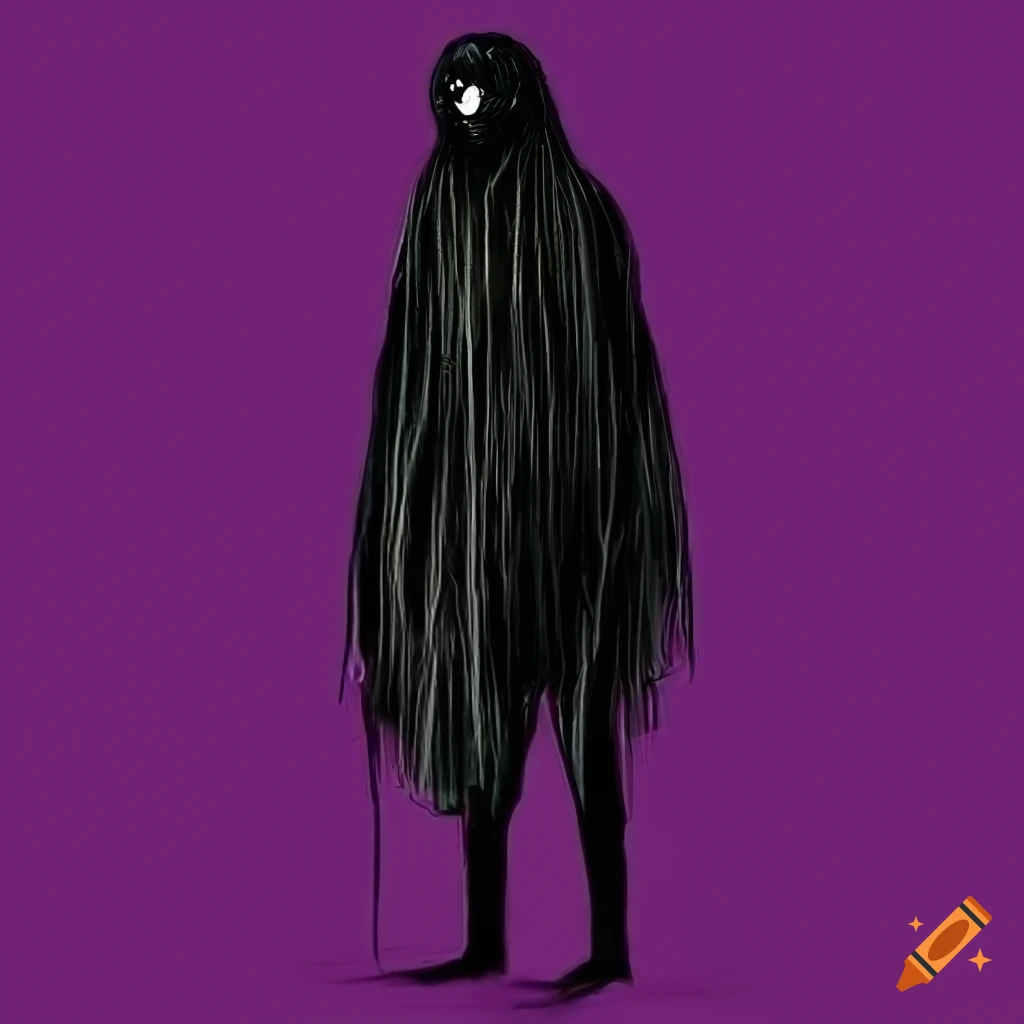Digital artwork of a tall, mysterious figure with white eyes on Craiyon