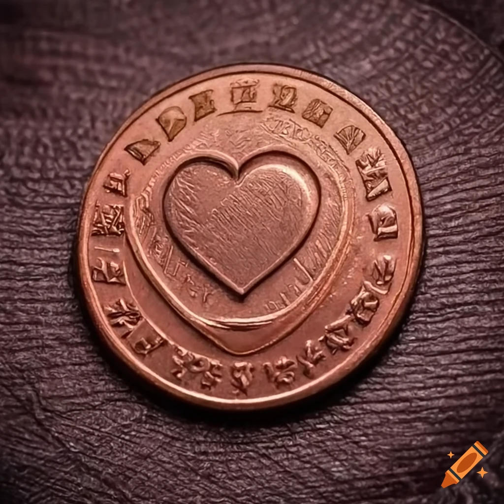 Copper coin with golden heart design