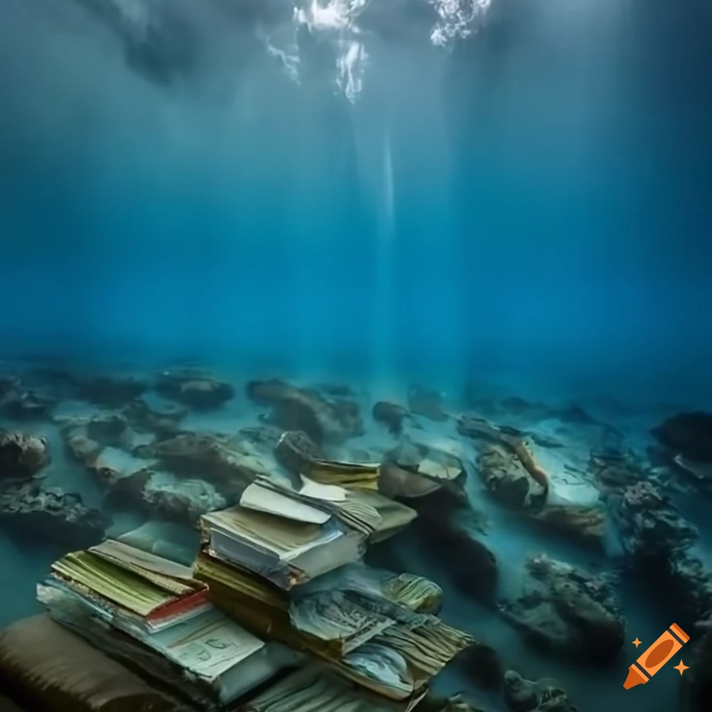 Underwater library in the blue palace adorned with pearls on Craiyon