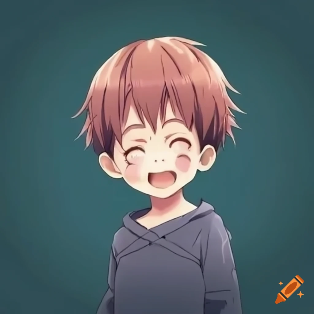 Adorable anime kid laughing and crying on Craiyon
