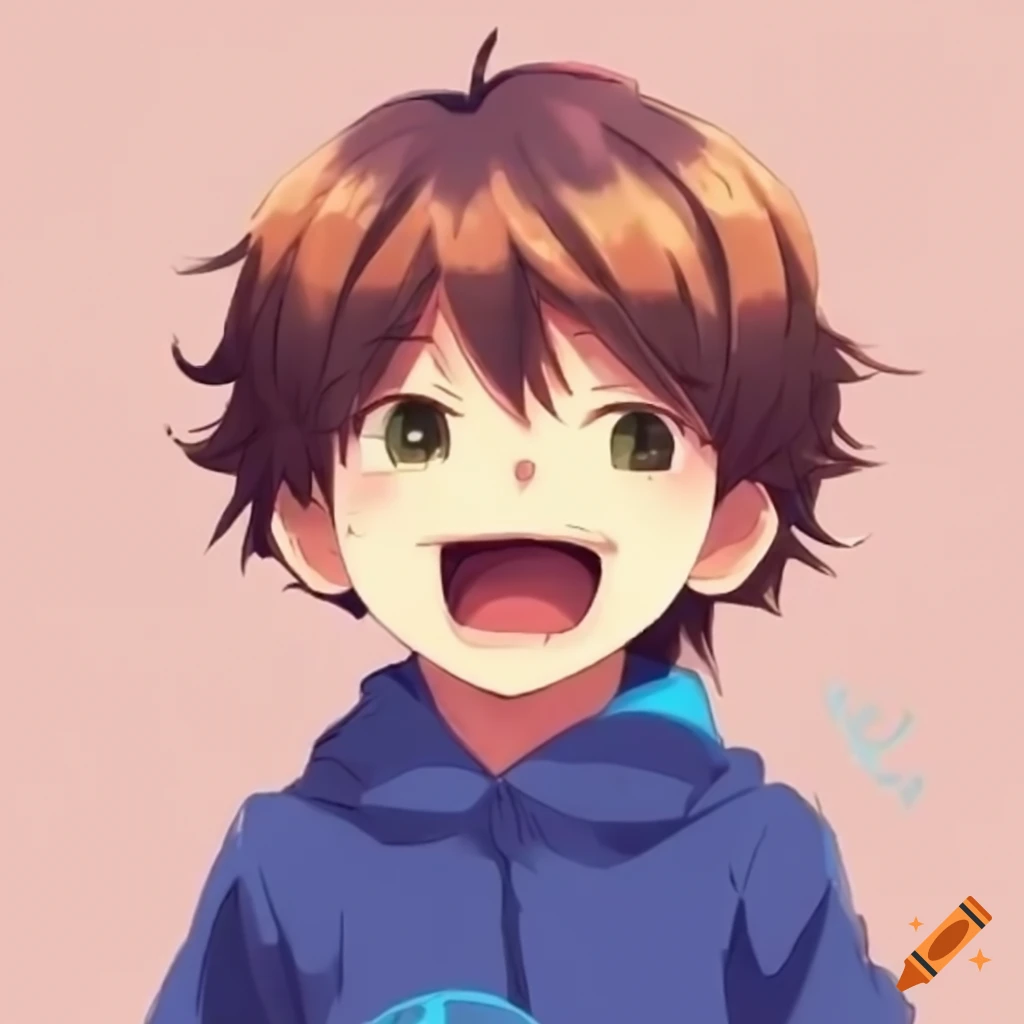 Adorable anime kid trying to control laughter