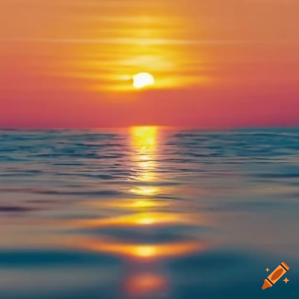 Sunset over the ocean with finger dipping into water