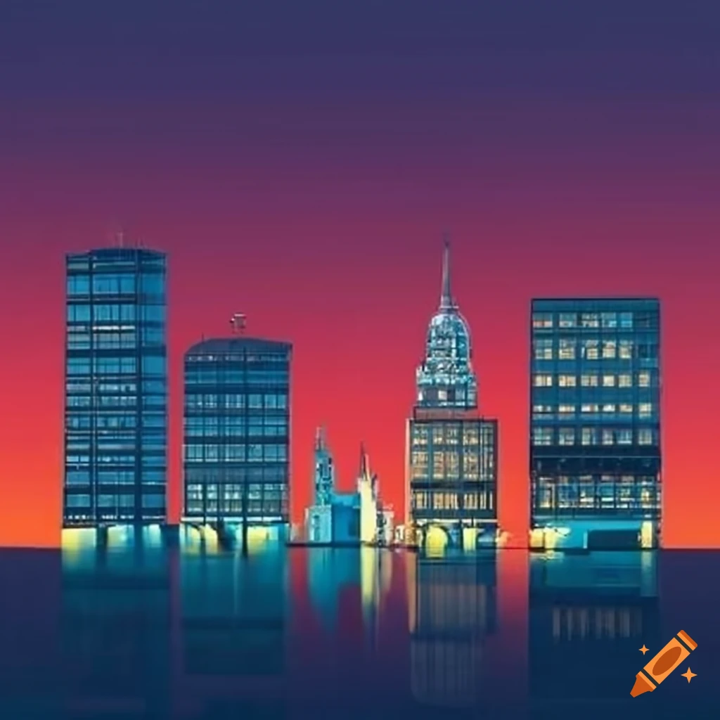 Front view of city buildings on Craiyon