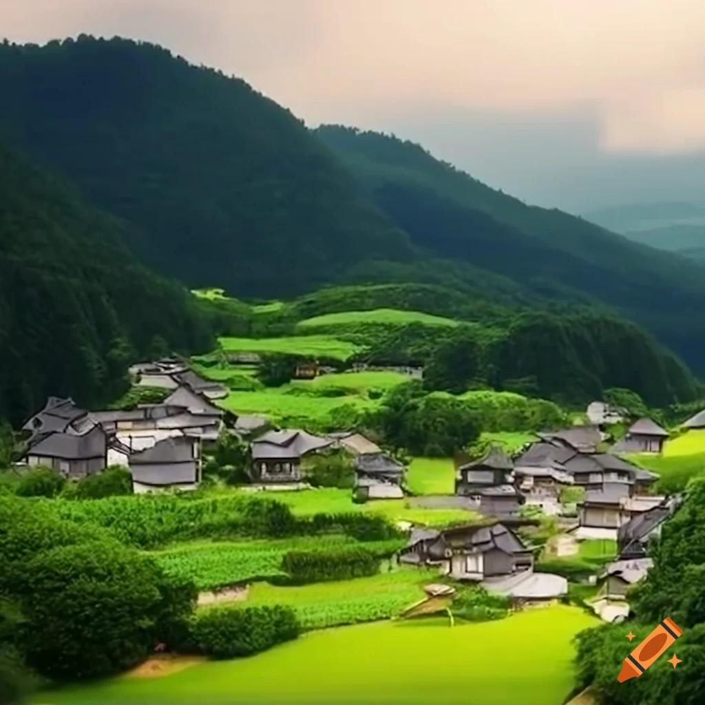 Captivating artwork of a serene rural village in Japan on Craiyon