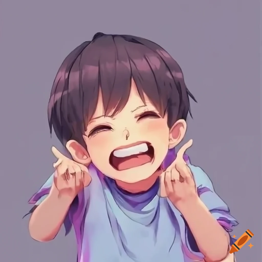 Anime kid laughing uncontrollably on Craiyon