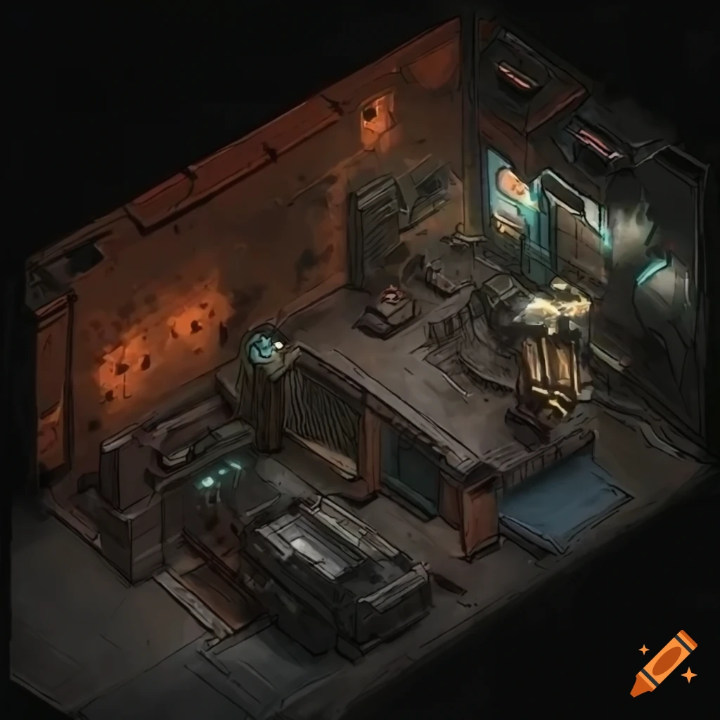 Grounded mundane hard sci-fi war-gaming map, isometric perspective on ...