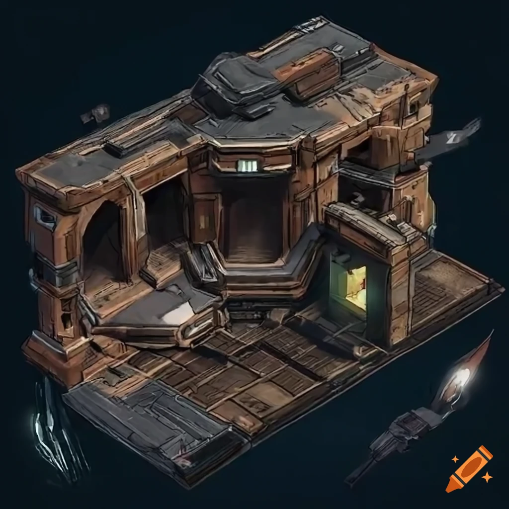 Industrial sci-fi square base on Craiyon