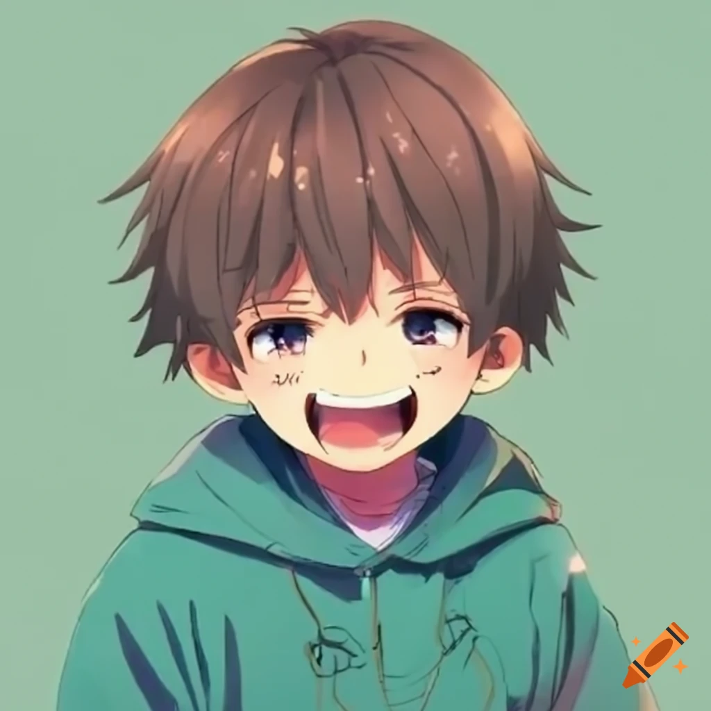 Cute anime kid trying to hold back laughter on Craiyon