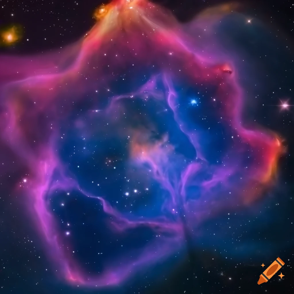 Cosmic explosion depicting the birth of galaxies and stars in a surreal manner on Craiyon