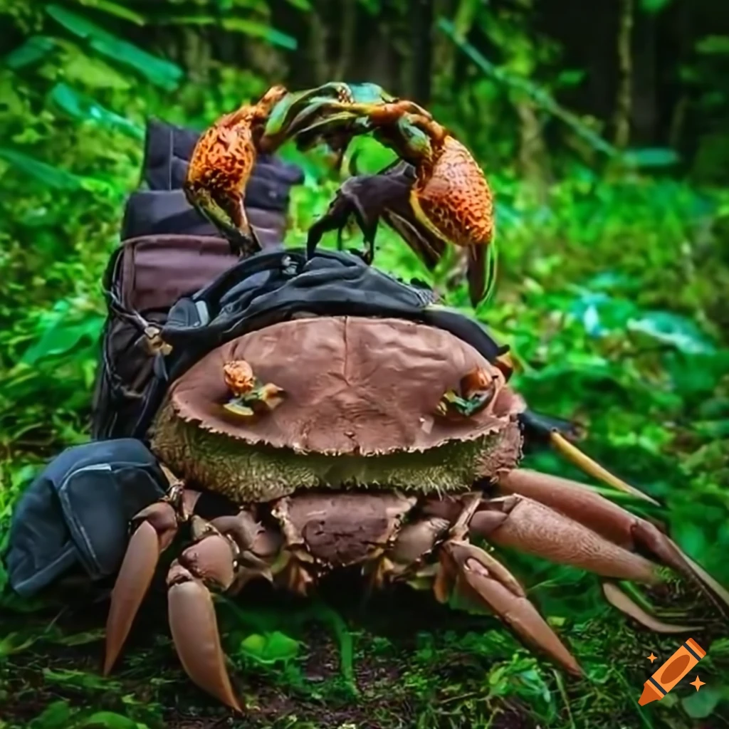 Illustration of a mutated treasure hunter crab in a lush green setting ...