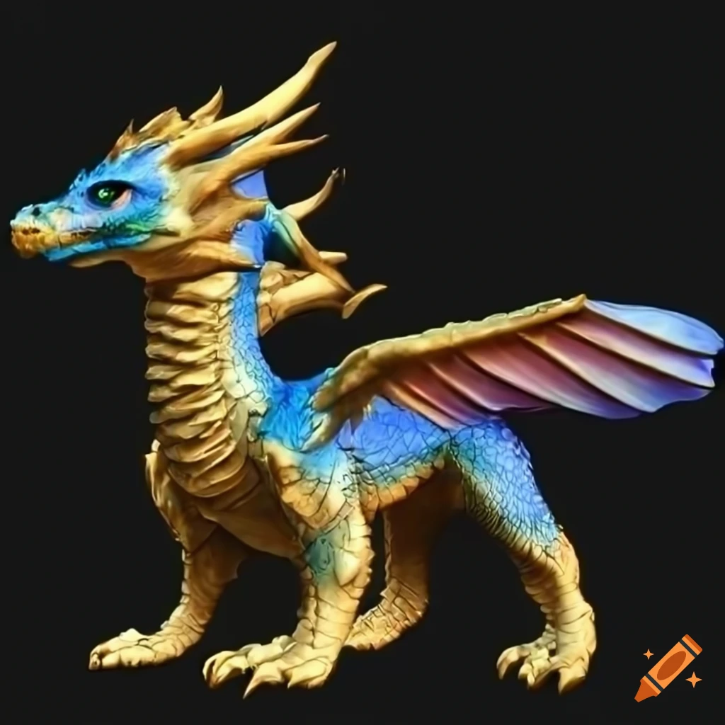 Concept art of a golden anthro fox-dragon with rainbow colored wings on ...