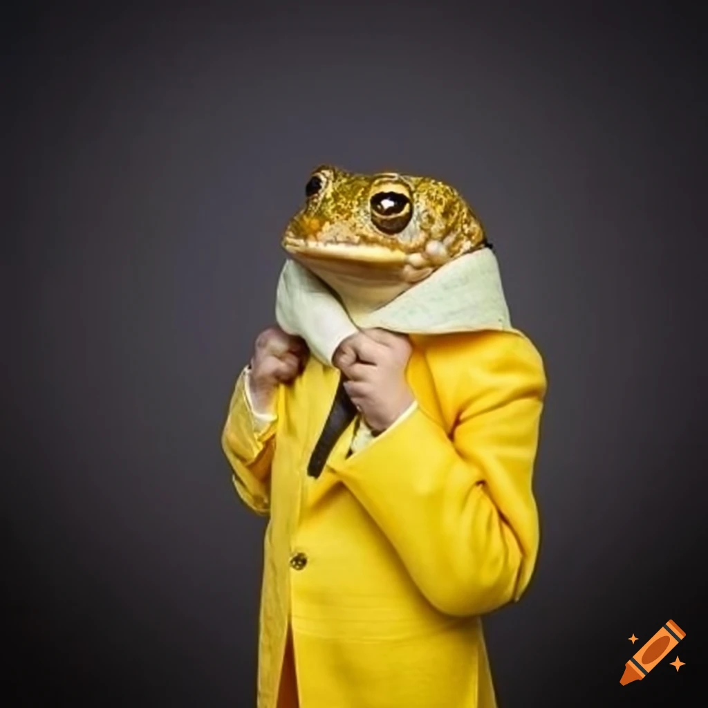 Vintage illustration of a toad with a man in a yellow suit