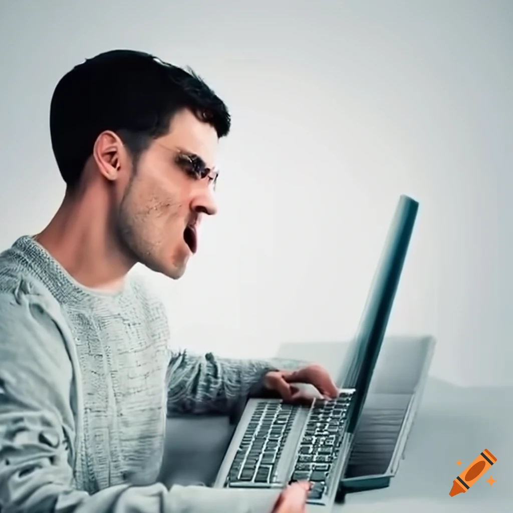 Man using computer with intensity on Craiyon